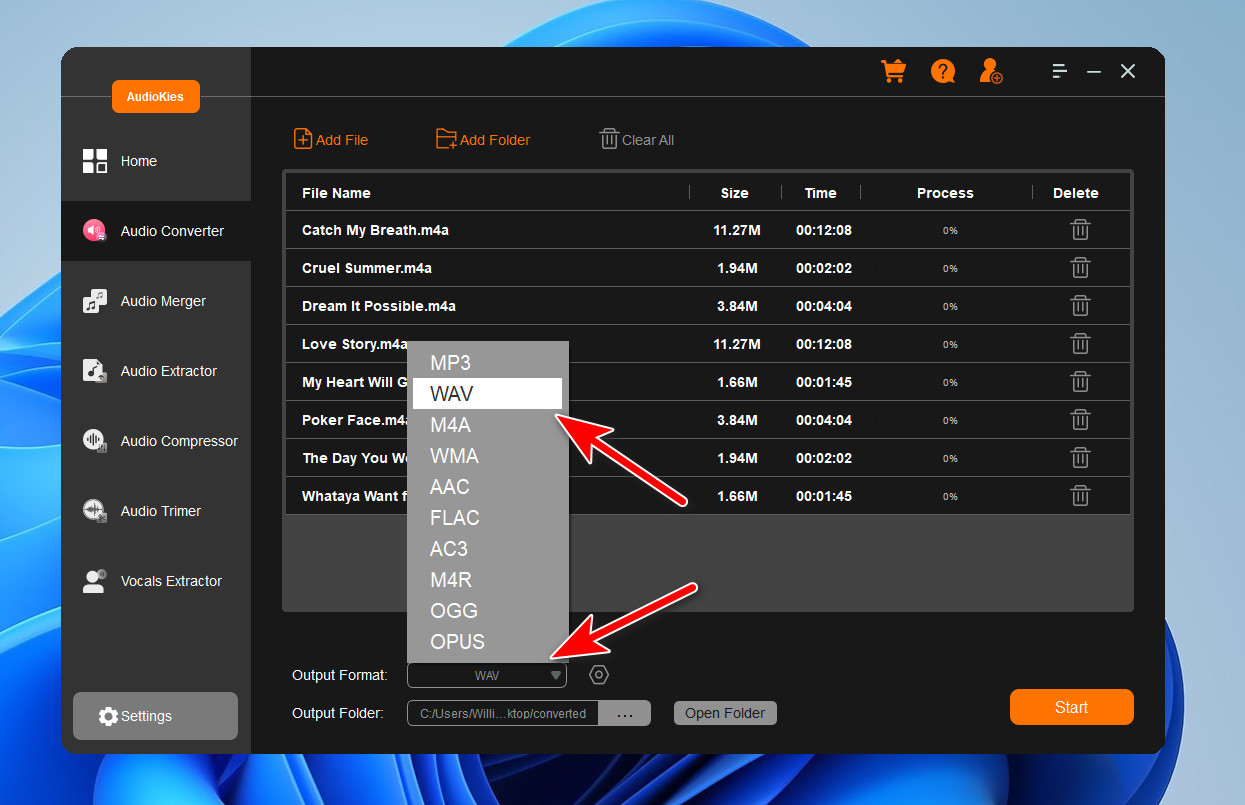 How to Bulk Convert M4A to WAV on Windows PC Using AudrioKies